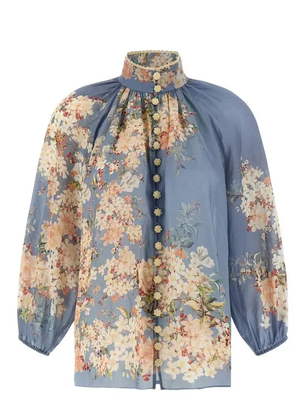 Zimmermann Cascadian Billow Floral Blouse - Blue