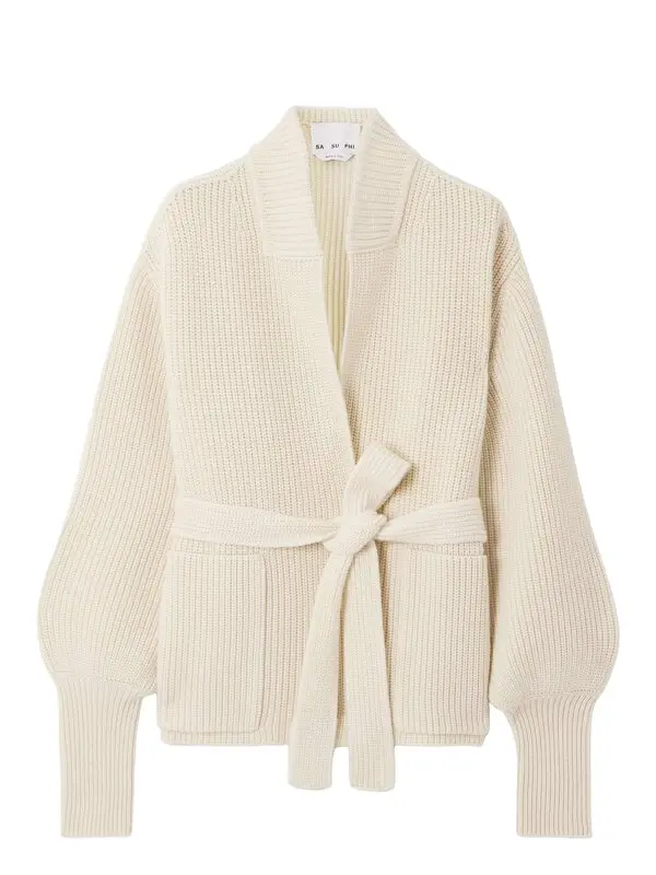 Sasuphi Belted Ribbed Cashmere Cardigan - Beige
