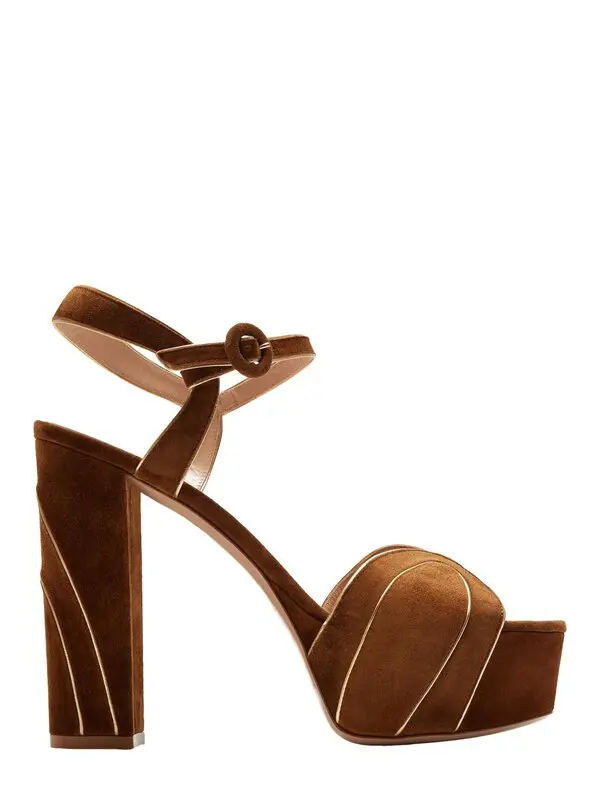 GIANVITO ROSSI Tamara Suede Platform Sandals - Tan