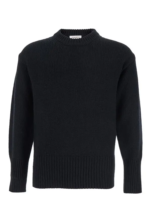 KANGRA Crew Neck Wool Sweater With Ribbed Design - Black