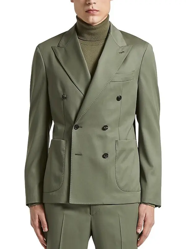 Peserico Solid Regular Fit Double Breasted Suit Jacket - Autumn Green
