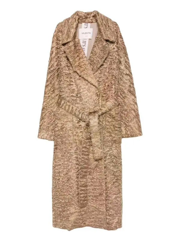 VALENTINI 1972 Belted Textured-weave Coat - Gold
