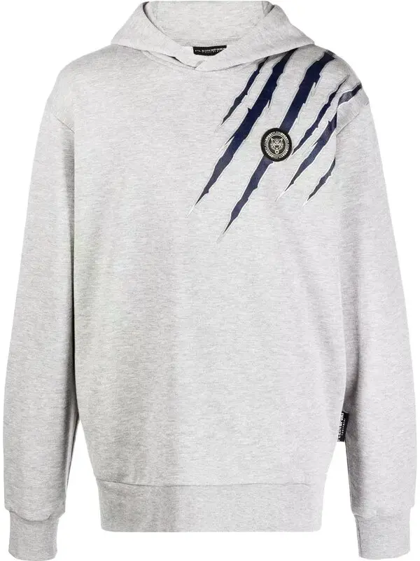 PLEIN SPORT Scratch-print Long-sleeved Hoodie - Grey