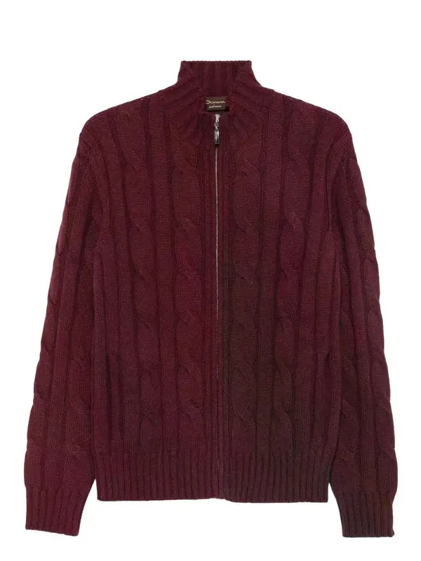 DORIANI CASHMERE Cable-knit Zip-front Cardigan - Red