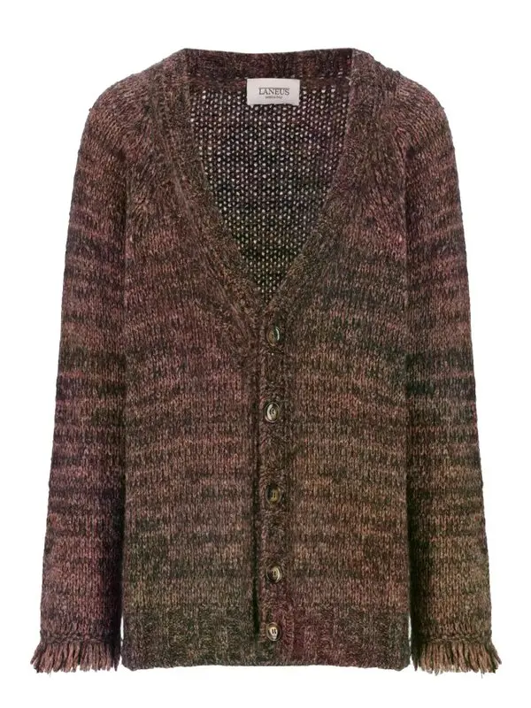 LANEUS Fringed Button Cardigan - Brown