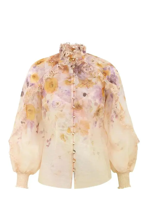 Zimmermann Memento Ruffled Floral-print Blouse - Neutrals