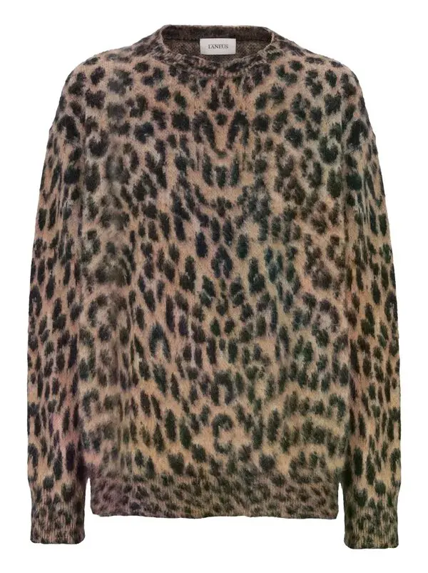 LANEUS Leopard Print Sweater - Brown