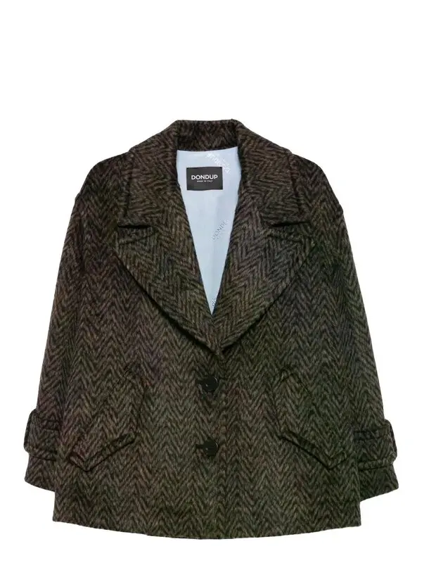 DONDUP Herringbone Pattern Button Coat - Brown