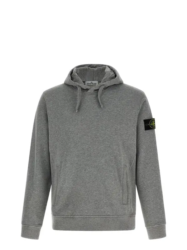 Stone Island Logo Badge Hoodie - Gray