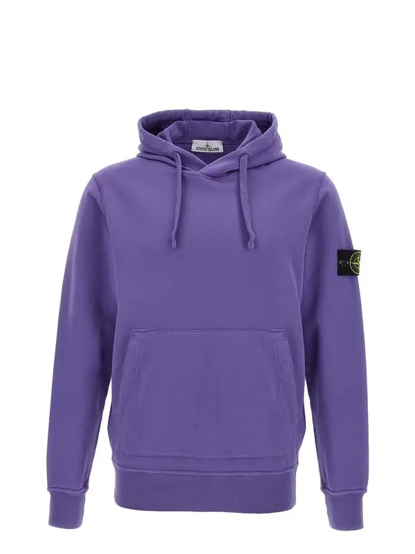 Stone Island Logo Badge Hoodie - Purple