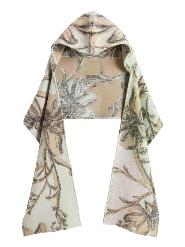 Woolrich Floral-jacquard Hooded Cape - Neutrals