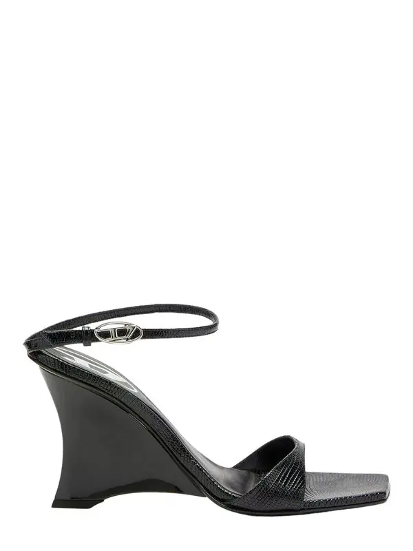 DIESEL® Lizard-effect Wedge Sandals - Black