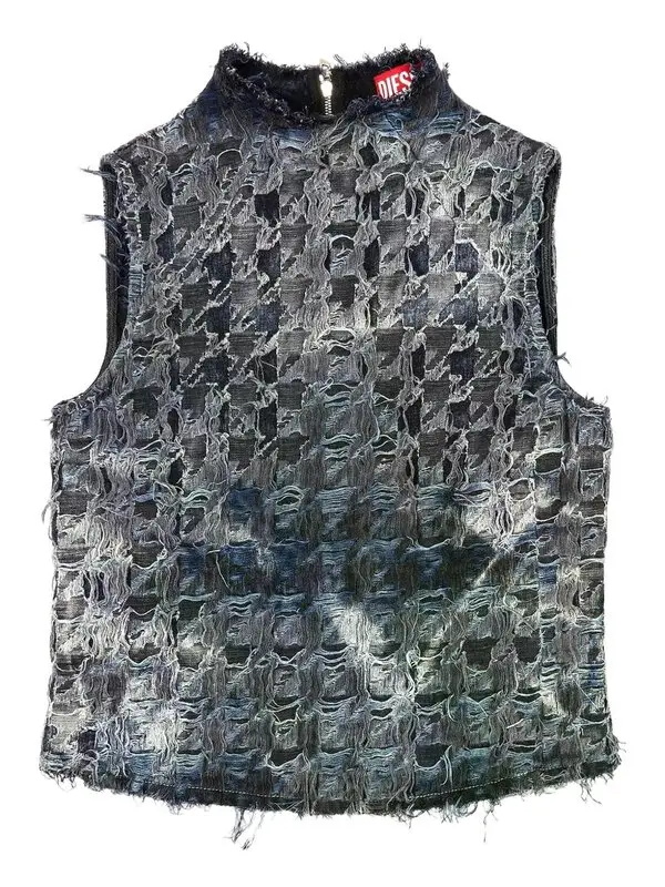 DIESEL® Houndstooth Denim Vest - Blue