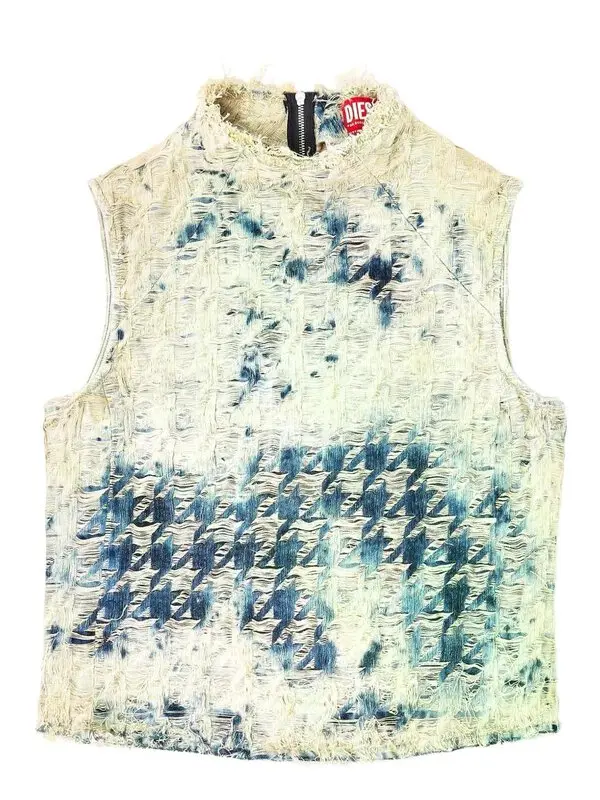 Diesel Houndstooth Denim Vest - White
