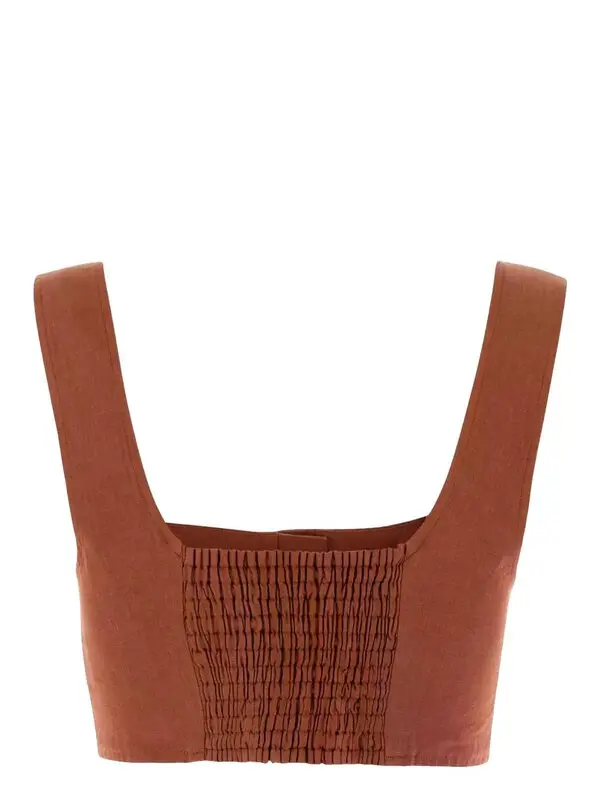 Le Kasha Square-neck Linen Top - Brown