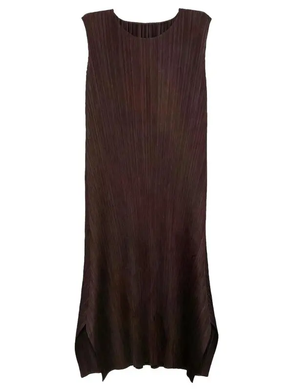 Issey Miyake Pleated Sleeveless Dress - Brown