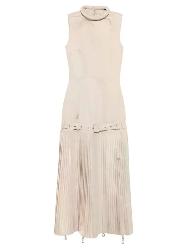 Rokh Overturn Pleated Dress - Neutrals