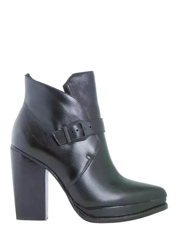 STUDIO CHOFAKIAN Leather Chunky Heel Booties - Black