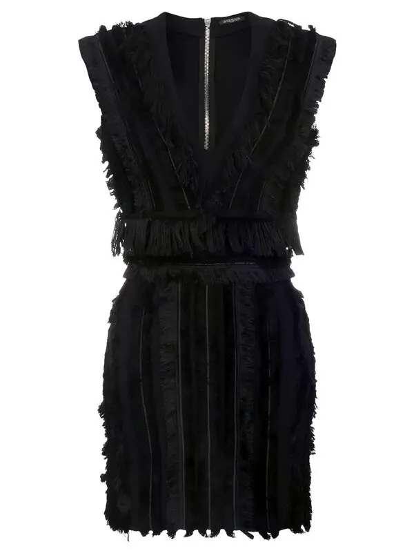 Balmain Sleeveless Mini Dress With Fringing - Black