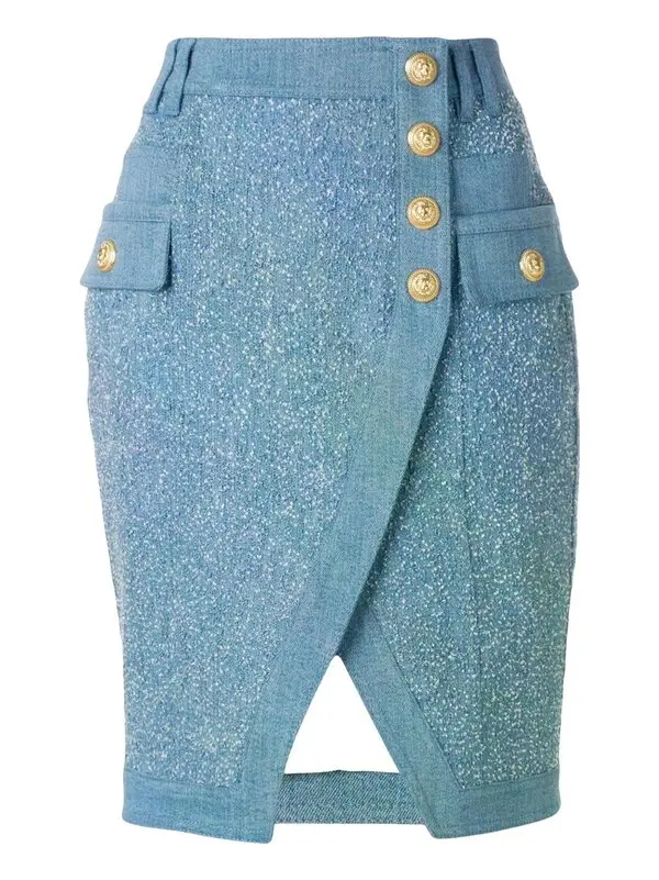 Balmain Embossed-button Wrap Skirt - Blue