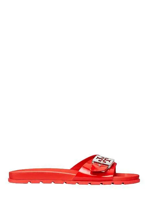 Tory Burch Buckle Slide - Lipstick Red & Silver
