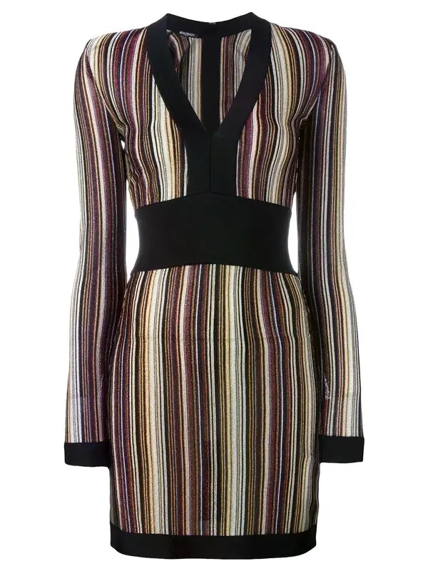 Balmain Striped Bodycon Dress - Black