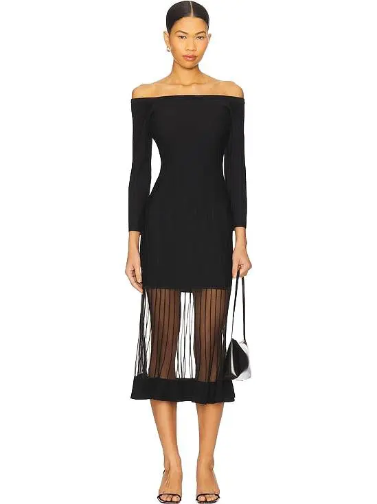 MILLY Ots Sheer Knit Midi Dress - Black