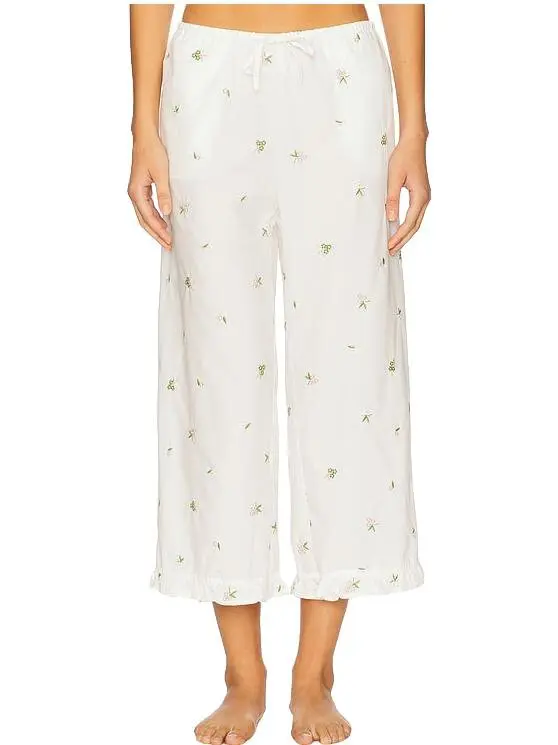 WeWoreWhat Ruffle Pull-on Pant - Embroidery Floral Ivory