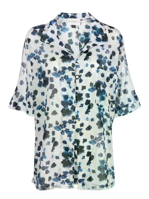 Emporio Armani Abstract-print Cotton Shirt - Blue