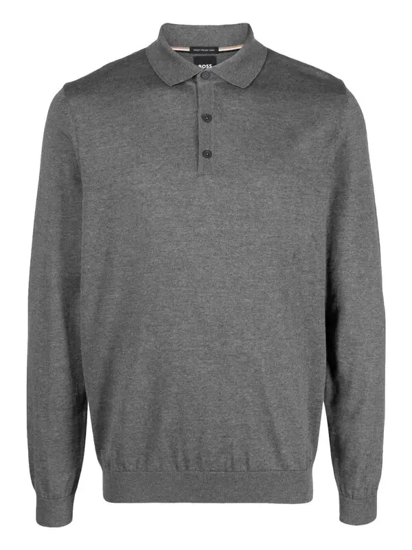 BOSS Lancione Virgin Wool Polo Shirt - Grey