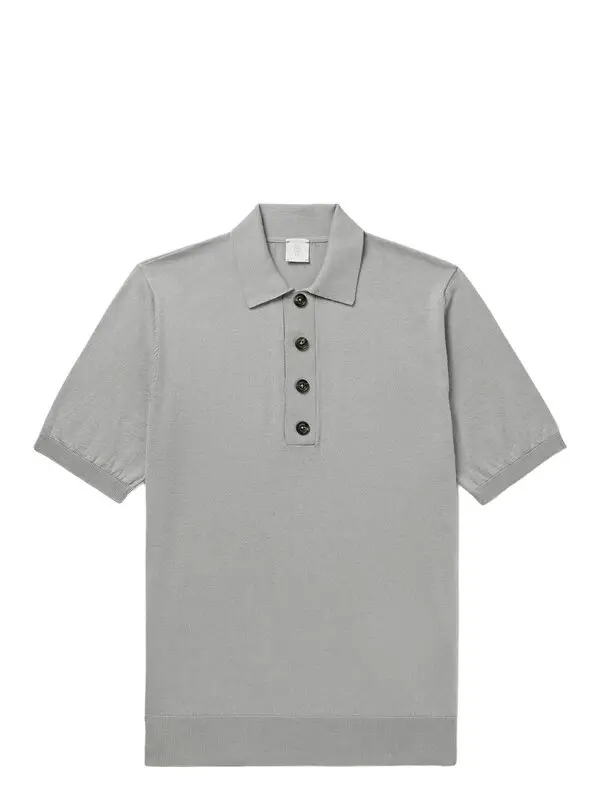Eleventy Cotton And Cashmere-blend Polo Shirt - Gray