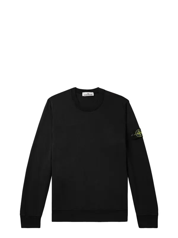 Stone Island Logo-appliquéd Garment-dyed Organic Cotton-jersey Sweatshirt - Black