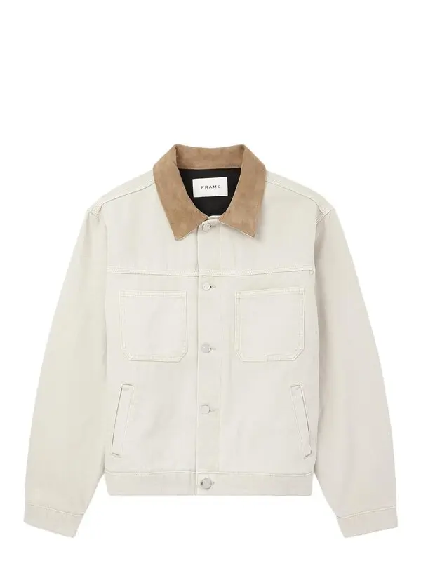 FRAME Suede-trimmed Cotton-canvas Jacket - Neutrals