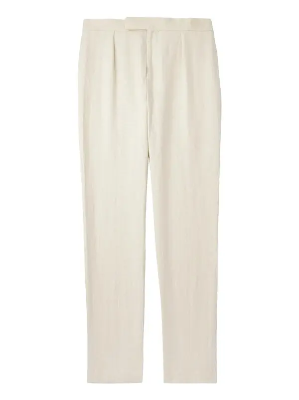 Ralph Lauren Purple Label Davis Straight-leg Silk And Linen-blend Trousers - Neutrals