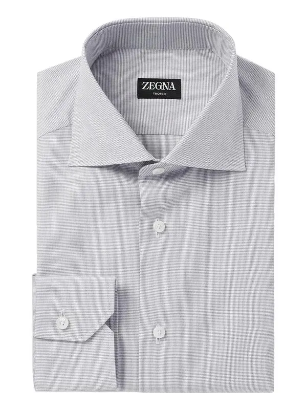 Zegna Cutaway-collar Micro-checked Trofeo™ Cotton-poplin Shirt - Blue
