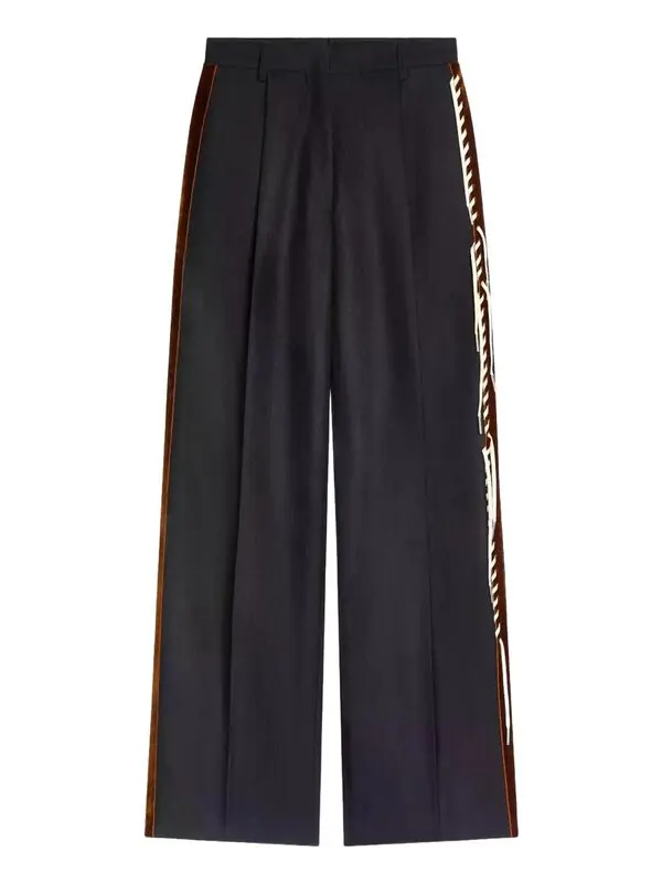 Dries Van Noten Wide Leg Trousers With Velvet Trim - Blue
