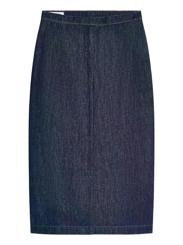 Dries Van Noten Denim Pleated Midi Skirt - Blue