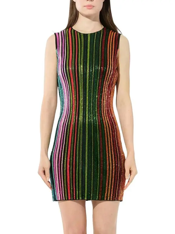 Balmain Embellished Striped Mini Dress - Black