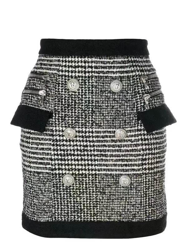 Balmain Buttoned Tweed Mini Skirt - Black