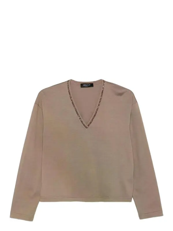 Fabiana Filippi Embellished V-neck Jersey Top - Neutrals