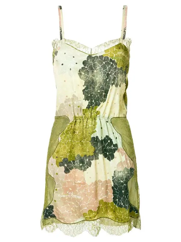 Off-White Lace Short Dress - Green