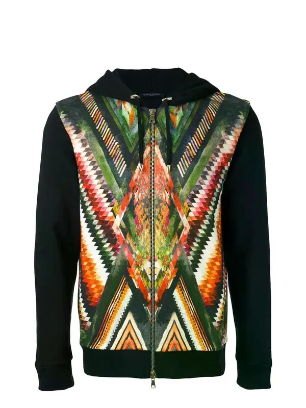 Balmain Folkloric Print Hoodie - Black