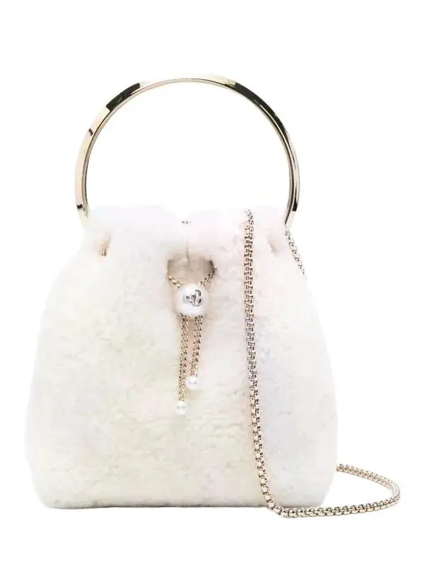 JIMMY CHOO Bon Bon Pearl-embellished Ring-handle Mini Bag - White