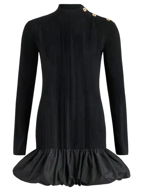 Patou Ribbed Ruffle-hem Mini Dress - Black