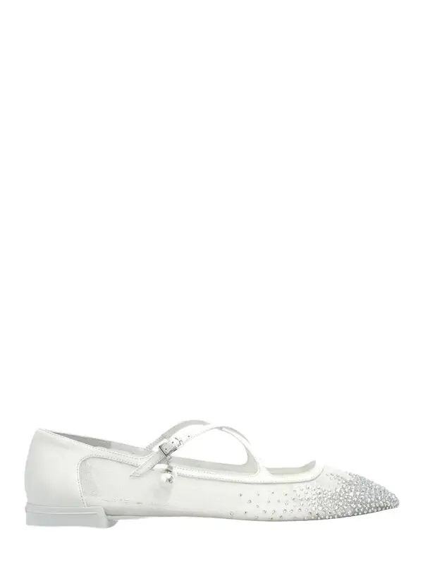 JIMMY CHOO Crystal-embellished Flat Ballerinas - White