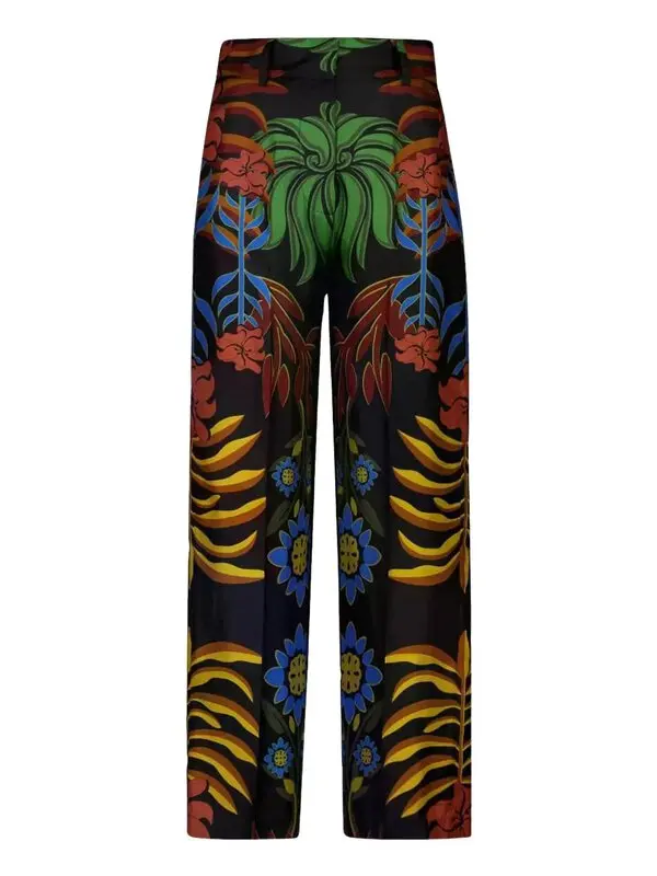 PAULA Floral-print Silk Twill Trousers - Black