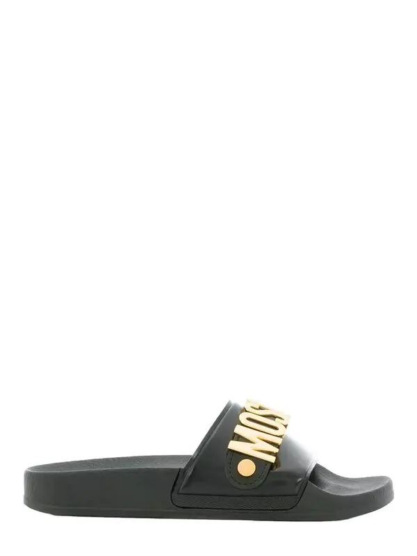 Moschino Logo Plaque Pool Slides - Black