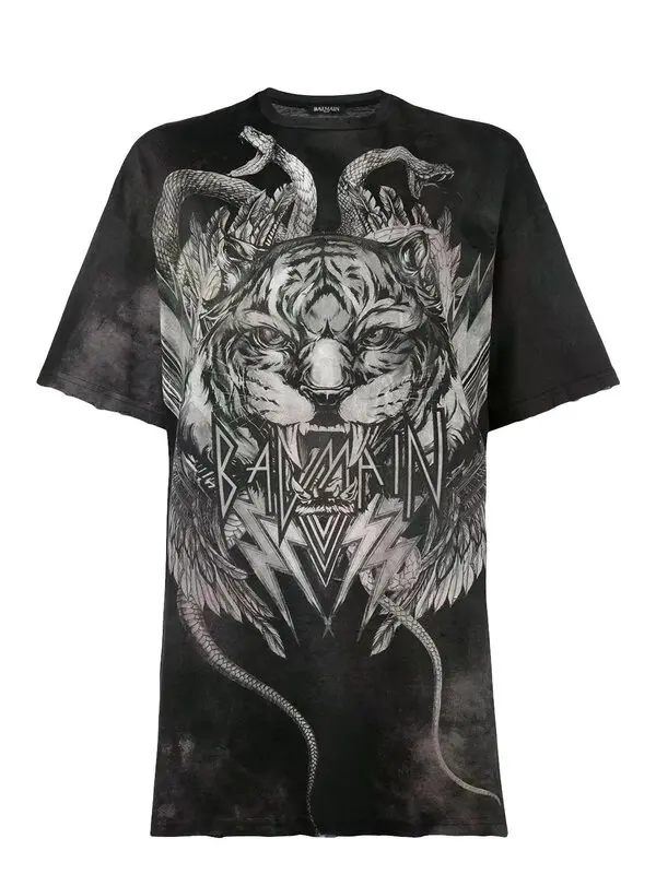 Balmain Oversized Tiger Print T-shirt - Black