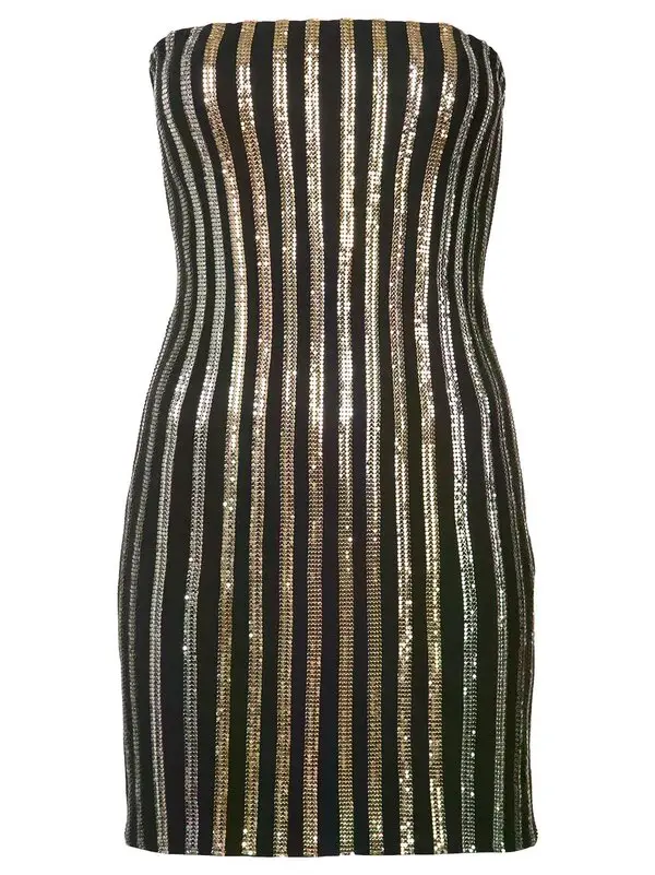 Balmain Glitter Stripe Strapless Dress - Black