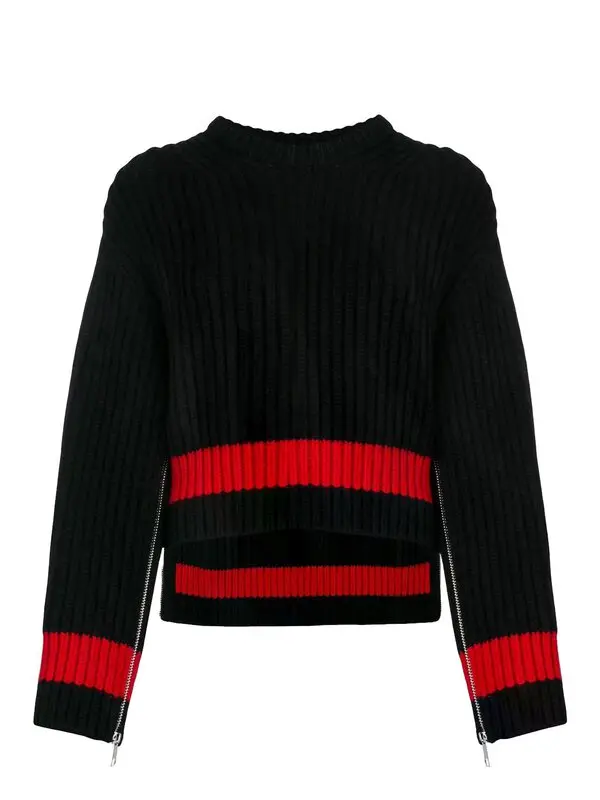 Alexander McQueen Zipped Sleeves Chunky Knit Sweater - Black